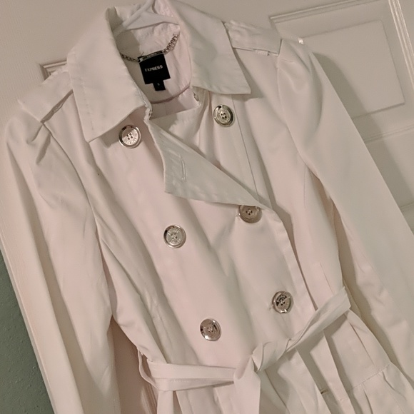 Express | Jackets & Coats | Express Ruffled White Trench Coat | Poshmark